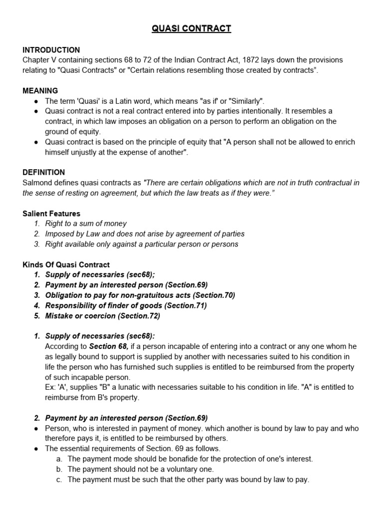 Quasi Contract | PDF | Law Of Obligations | Private Law