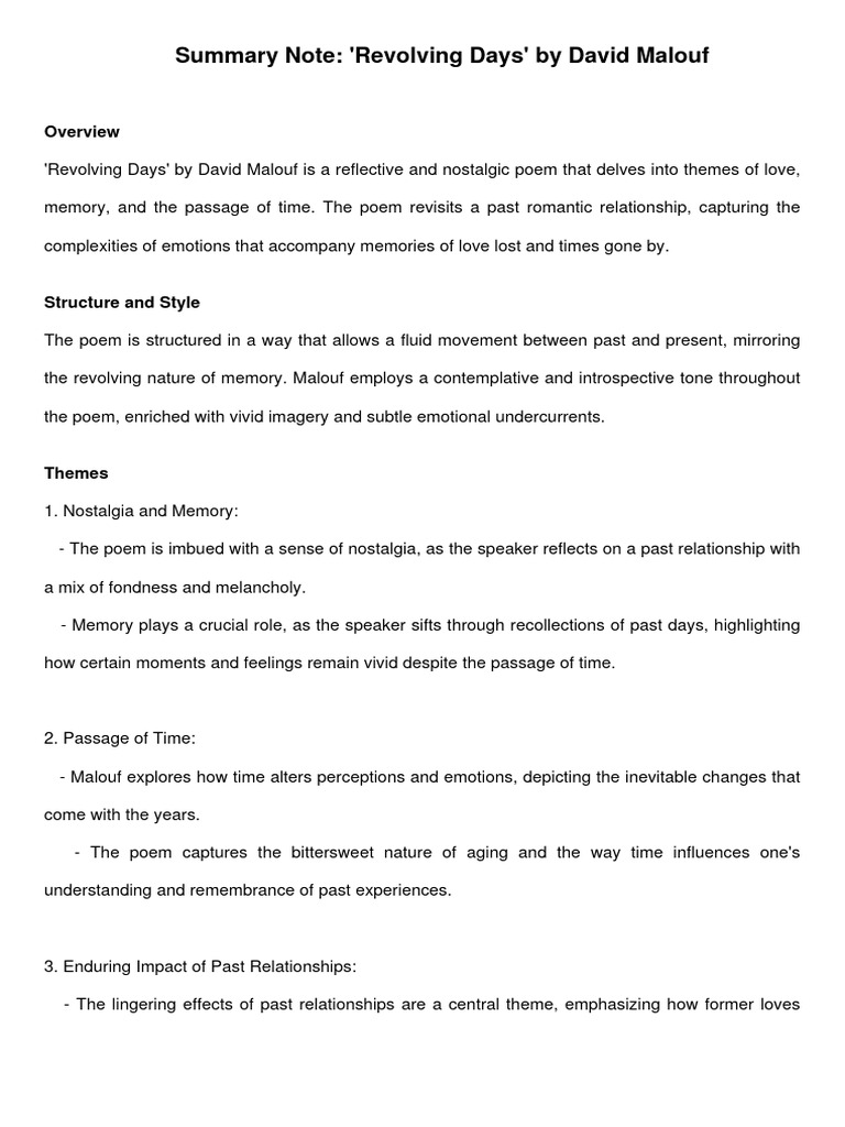 Summary of Malouf's "Revolving Days" | PDF