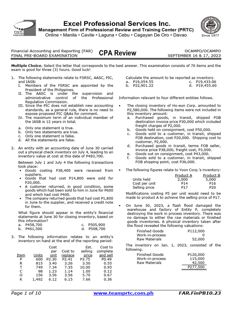 Team PRTC FPB Oct 2023 - Far (Q) + | PDF | Depreciation | Treasury Stock