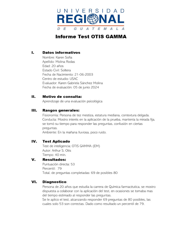 Informe Test OTIS GAMMA | PDF