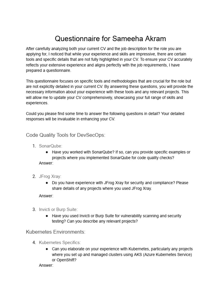 Sameeha Akram CV Enhancement Questionnaire | PDF | Information ...