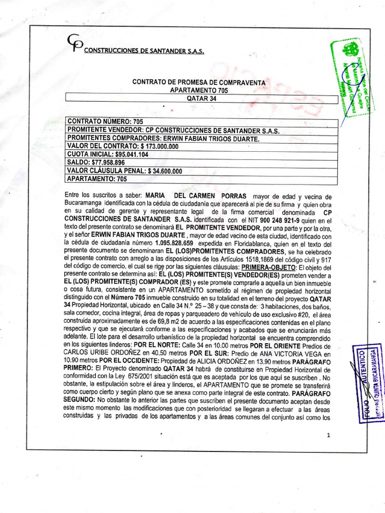 Compra Venta Apto 705 Erwin Trigos | PDF