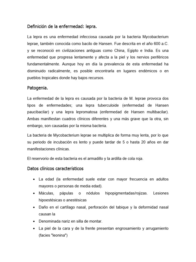 Lepra: Causas, Síntomas y Diagnóstico | PDF | Lepra | Mycobacterium