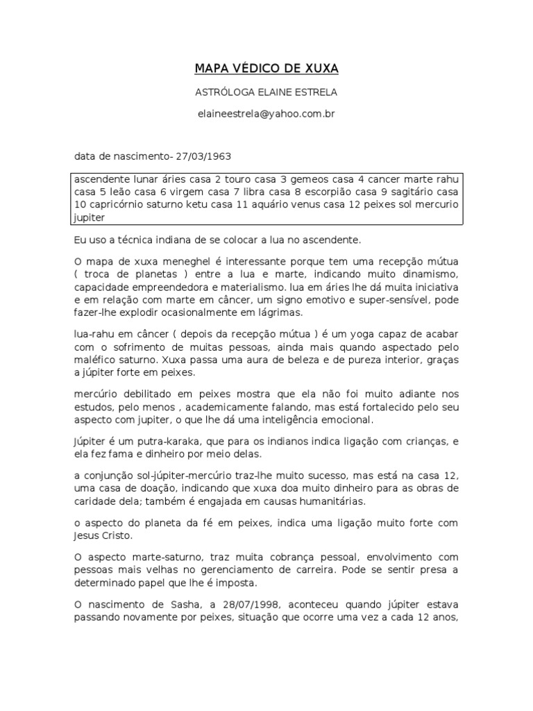 Mapa Védico Xuxa | PDF | Astrologia | Marte