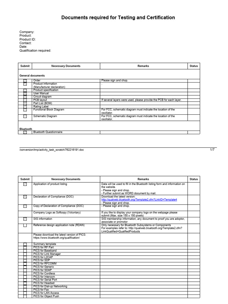 Documents Required For Bluetooth CE FCC | PDF | Bluetooth | Computer Network