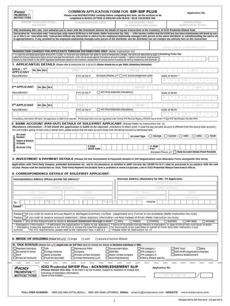 ICICI Multiple SIP and SIP Plus Form | PDF | Cheque | Debit Card