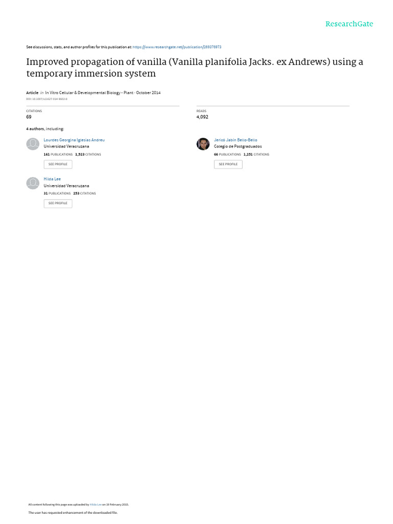Improved Propagation of Vanilla (Vanilla Planifolia Jacks. Ex Andrews) Using A Temporary ...