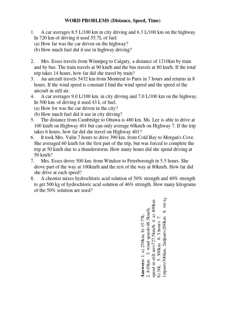 Distance Speed Time Word Problems | PDF