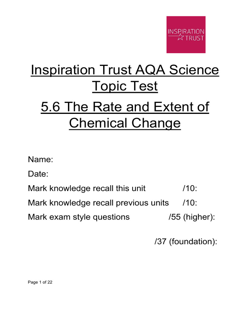 5.6 The Rate and Extent of Chemical Change Test - Ques Only | PDF ...