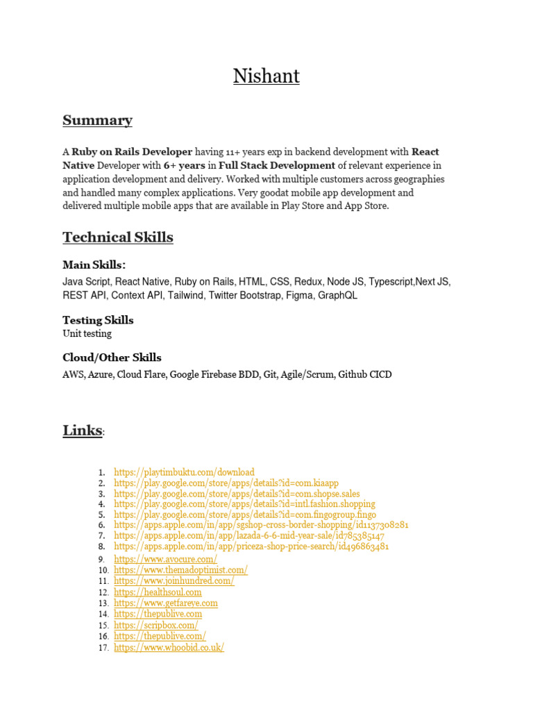 Nishant Goyal Resume | PDF | Ruby On Rails | Software Development