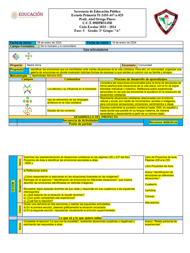 Proyecto de Aula - La Galería de Emociones Del 8 Al 19 de Enero de 2024. | Descargar gratis PDF ...