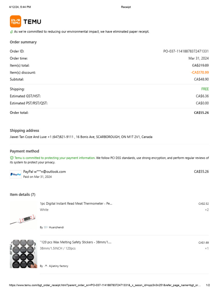 invoice_Temu_1 | Download Free PDF | Candle | Fires