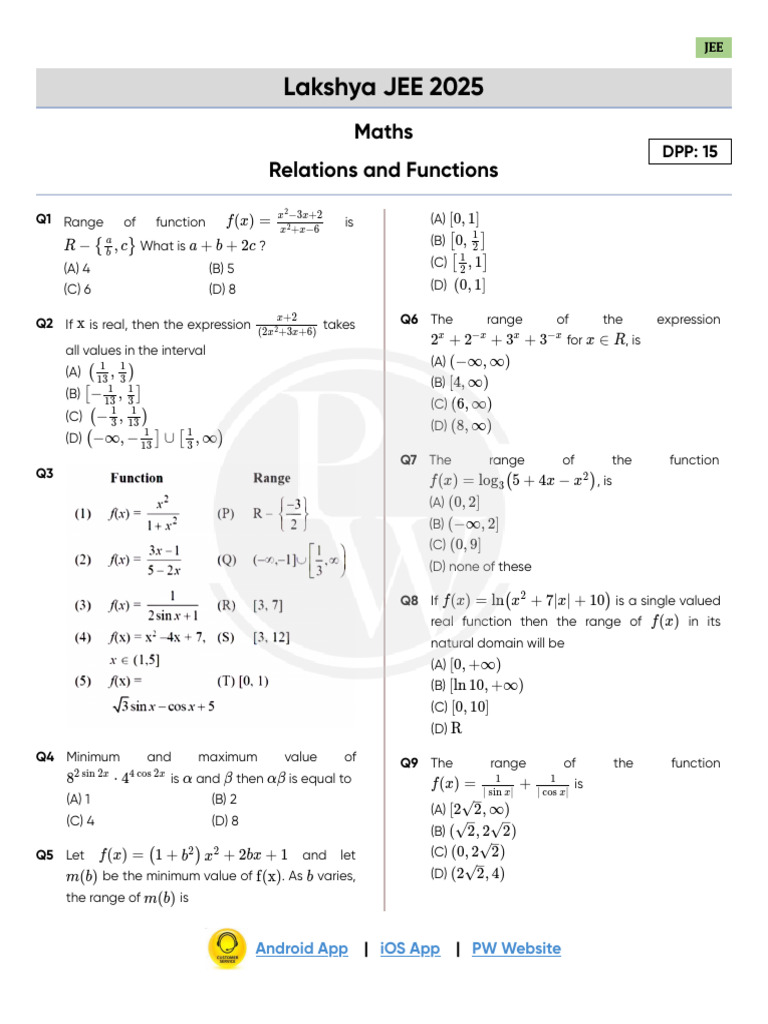 Relations & Functions DPP 15 of Lec 19 Lakshya JEE 2025 | Download Free ... Relations & Functions DPP 15 of Lec 19 Lakshya JEE 2025 | Download Free ...