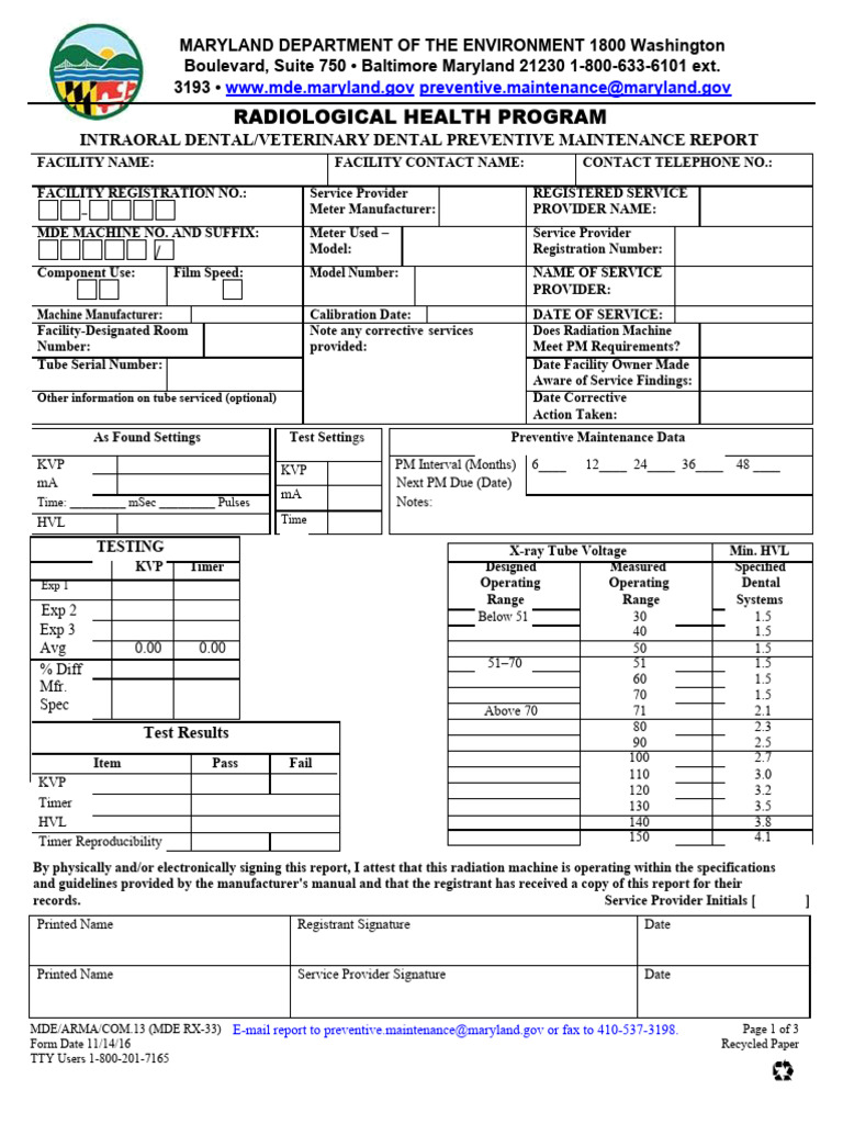 Maintenance Report Form 6 | PDF | Radiography | X Ray
