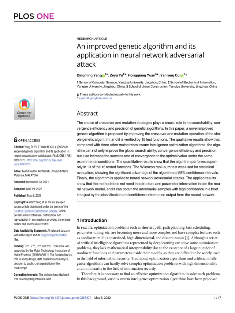 Journal Pone 0267970 | PDF | Genetic Algorithm | Metaheuristic