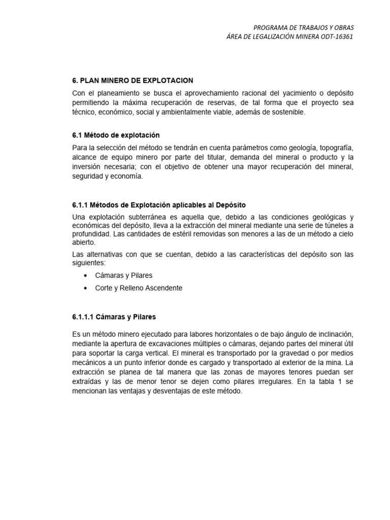 Plan Minero de Explotacion | PDF | Minería | Ciencias de la Tierra