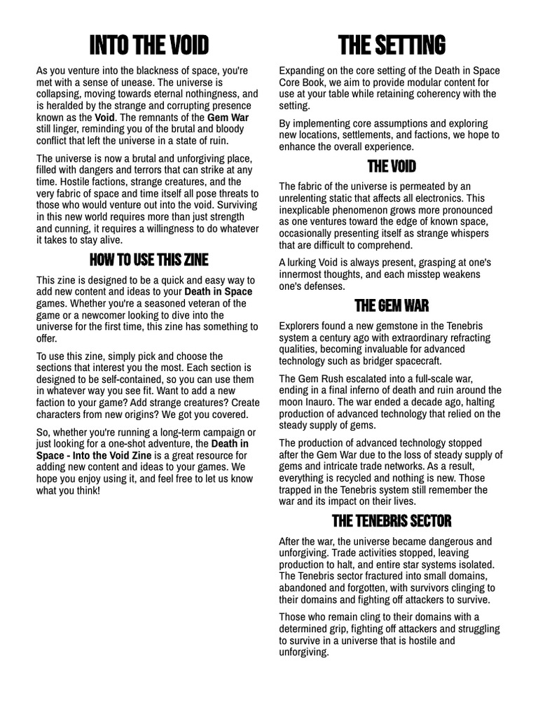 DiD - Death in Space - Into The Void 0.5 | PDF | Espionage