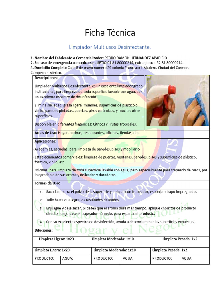 Ficha Técnica Multiusos | PDF | Agua