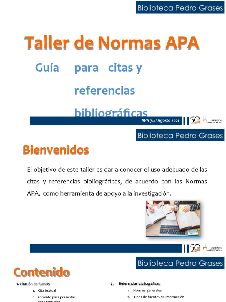 TALLER APA 7ma EDICIÓN, 2021 2da parte BIBLIOTECA PEDRO GRASES | PDF | Citación | Estilo apa