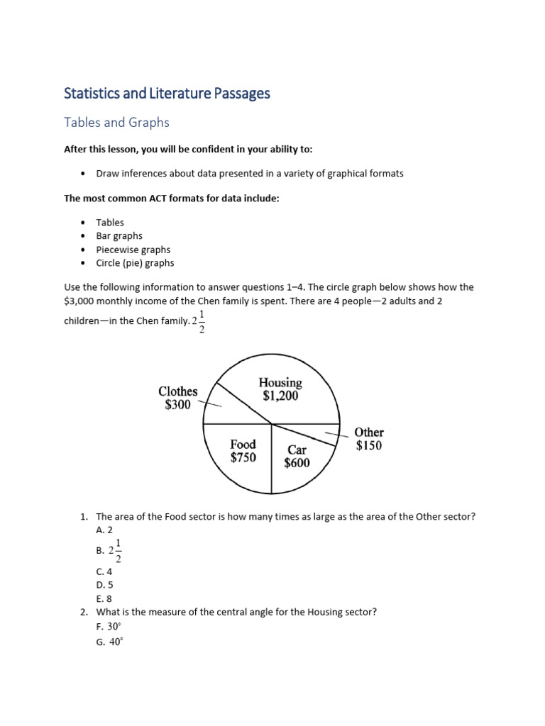 ACT Statistics and Literature Passages SR | PDF | Average | Mean