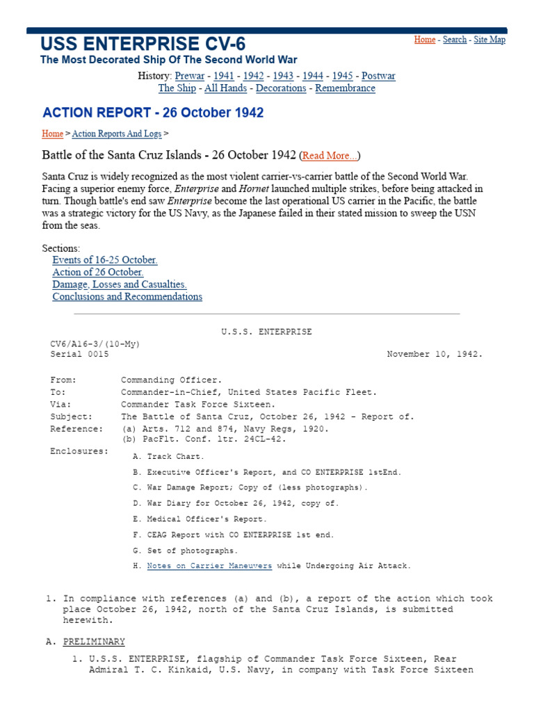 Action Report - 26 October 1942 enTERPRISE | PDF | Torpedo | Fighter ...