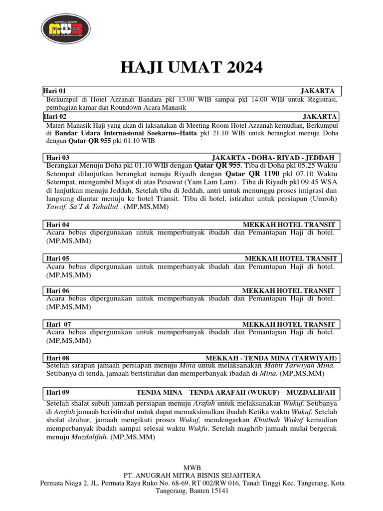Itinerary MWB Haji Umat 2024 | PDF