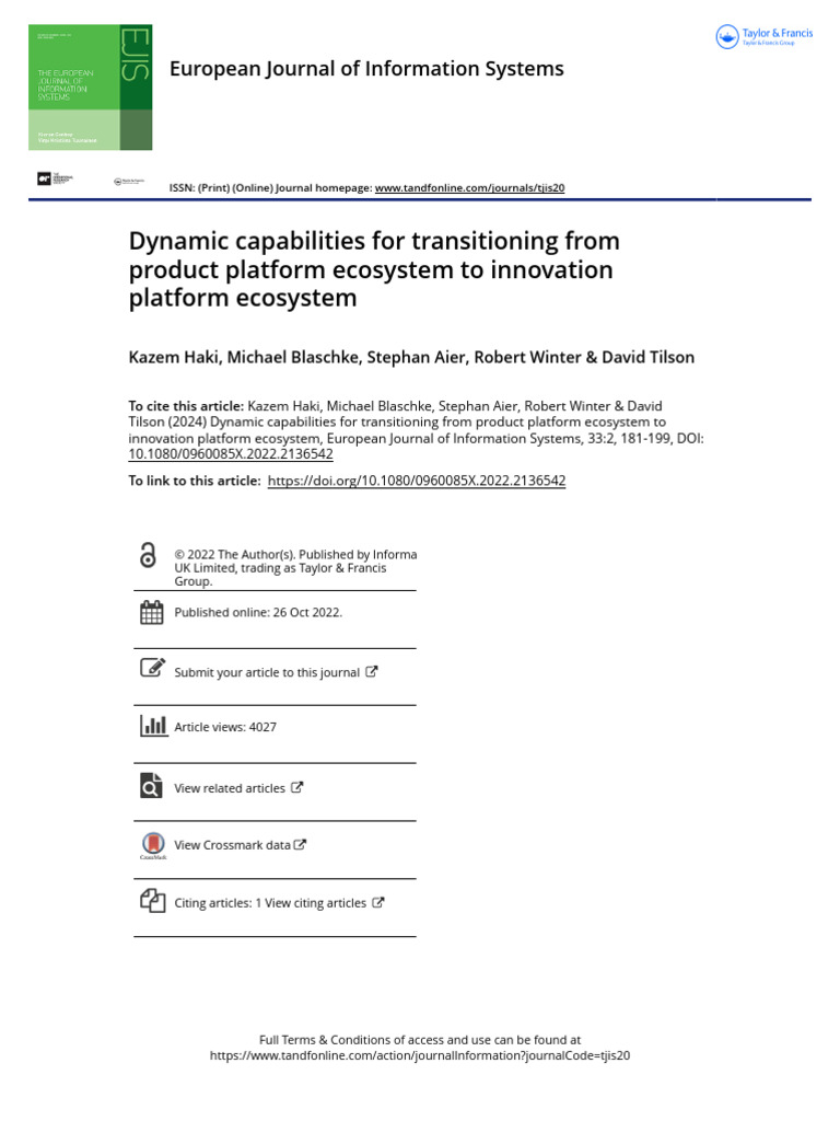 EJIS33i2-Dynamic Capabilities for Transitioning From Product Platform Ecosystem to Innovation ...