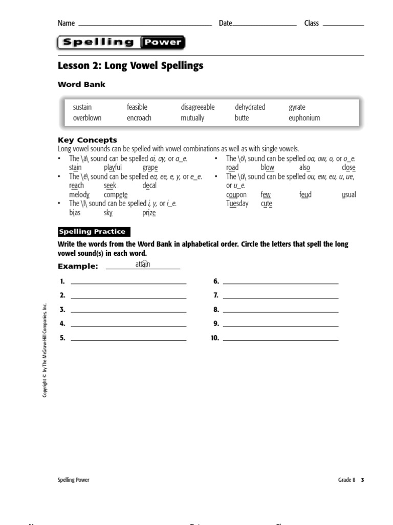Spelling Lesson 2 Student | PDF