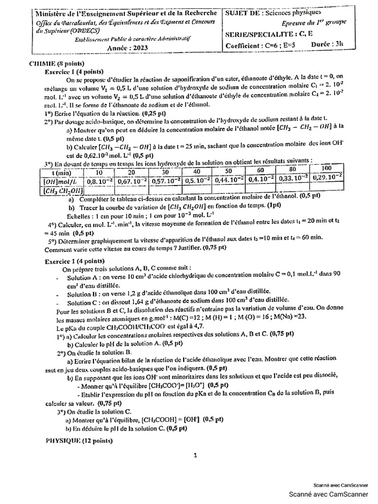 Bac C Et E PC 2023 Niger | PDF