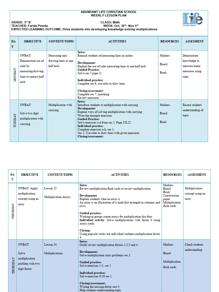 Weekly Lesson Plan Oct. 30-Nov 3rd-LAPTOP-MMTLVV5I | PDF | Reading ...