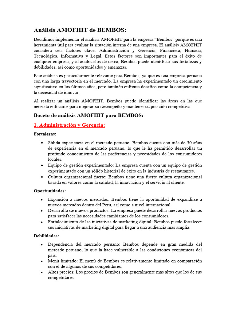 Análisis Amofhit de Bembos | PDF | Business | Marketing