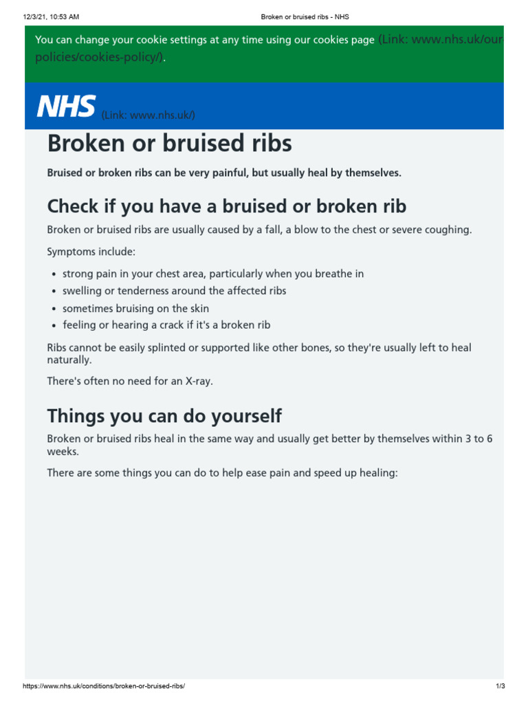 Broken or Bruised Ribs - NHS | PDF | Thorax | Cough