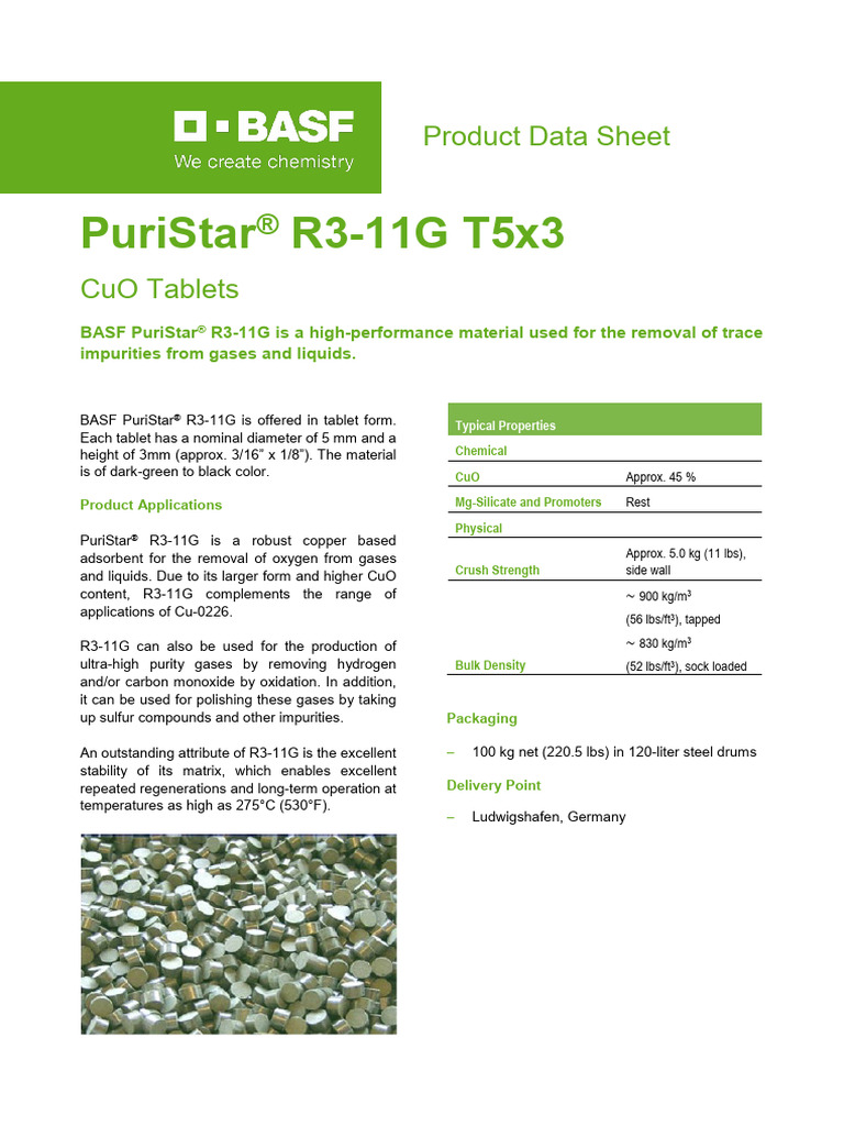 BASF_PuriStar-R3-11G-T5x3_Datasheet_A4 | PDF | Secondary Sector Of The Economy | Materials