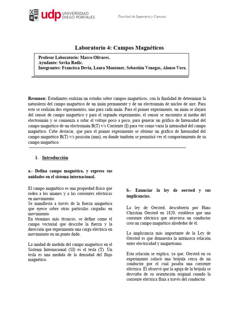 lab 4 -1 | PDF | Campo magnético | Corriente eléctrica