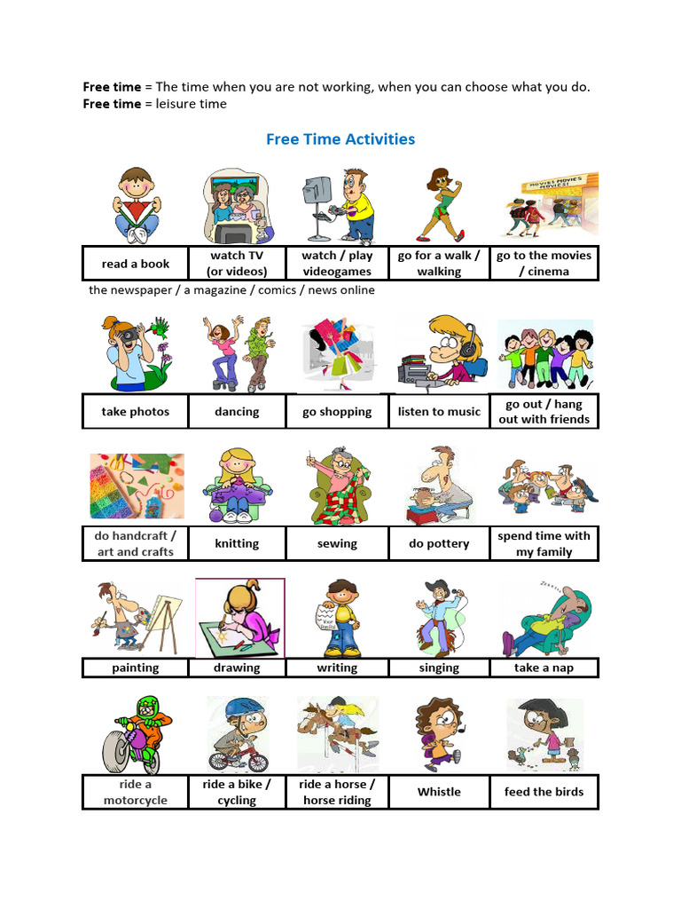 Free Time Activities | PDF | Leisure | Hobbies