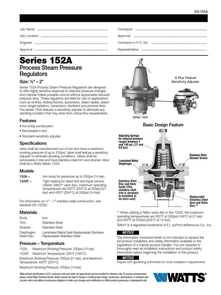 Watts Ref 152a | PDF | Valve | Mechanical Engineering