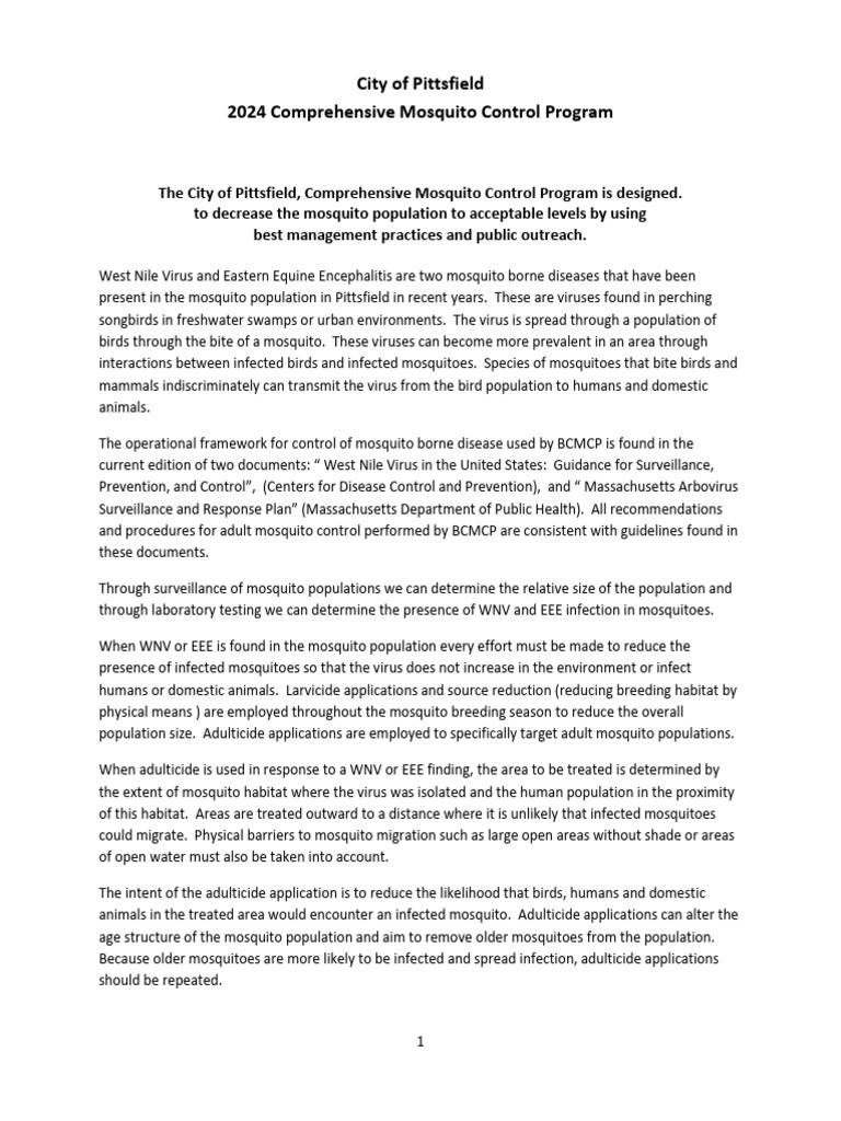 2024 Comprehensive Mosquito Control Plan Pittsfield, MA | PDF | Science ...