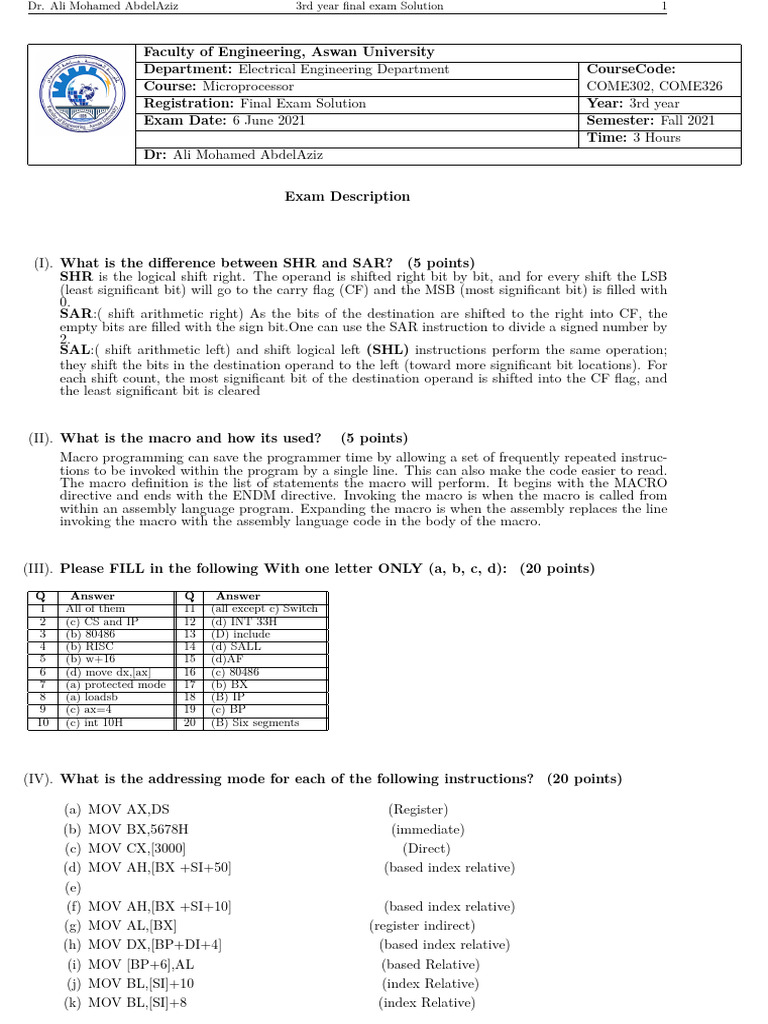 Final Exam 2022 - ECE&CSE - Model Answer | PDF | Assembly Language | Computer Programming