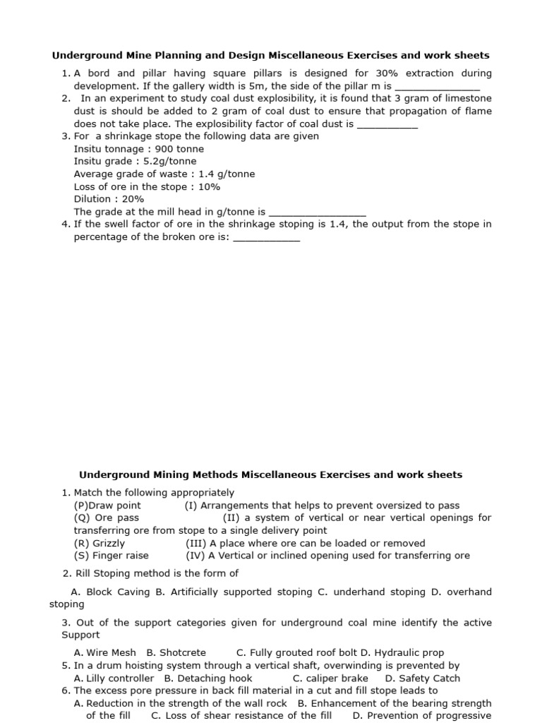 Miscellaneous Exercises and Work Sheets | PDF | Mining