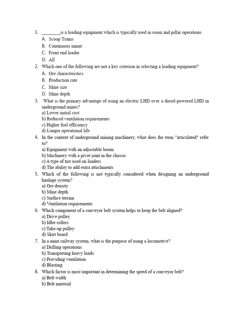 Review Questions | PDF | Mining | Belt (Mechanical)