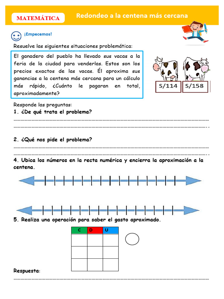 D5 A1 FICHA MAT. Redondeo a la centena más cercana | PDF | Matemáticas