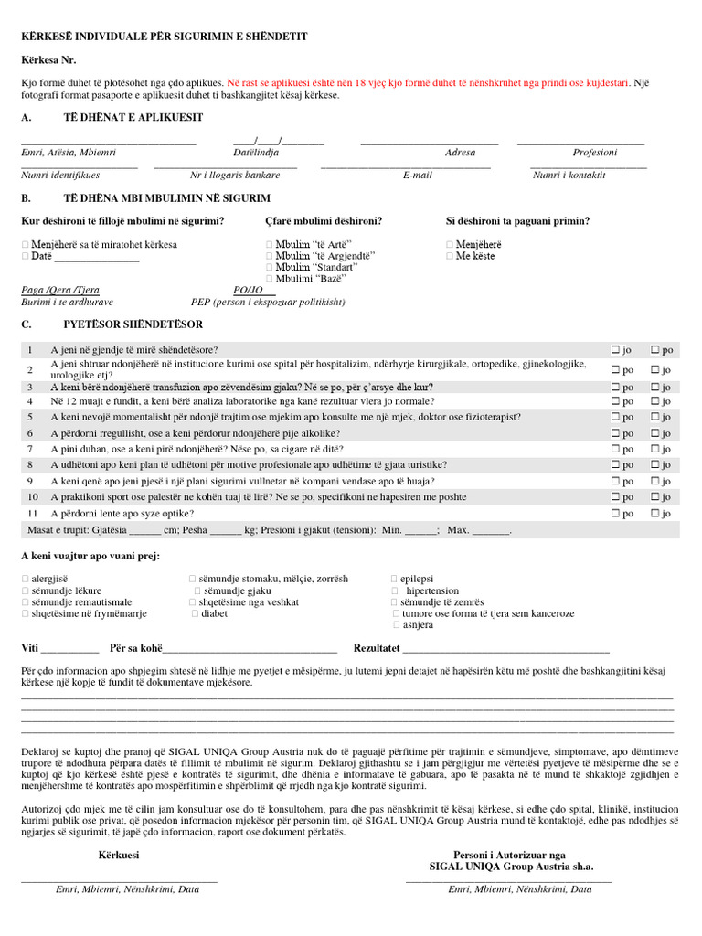 Pyetsori Shendetsor Individual | PDF