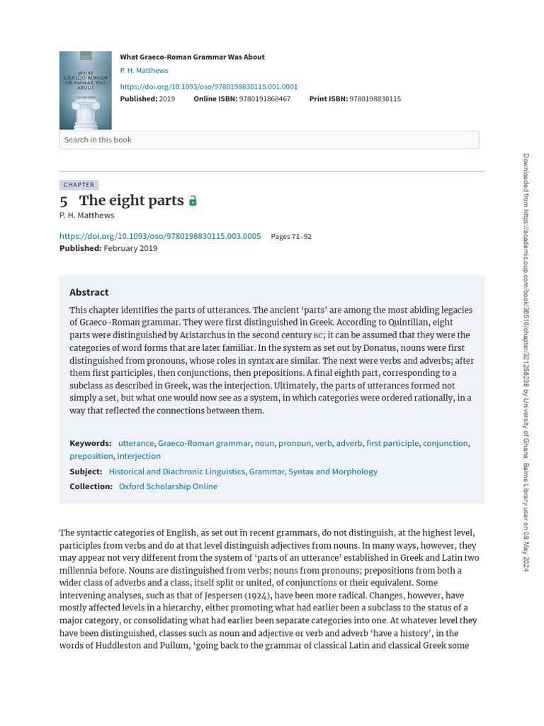 The Eight Parts of Speech in Traditional Grammar | PDF | Noun | Part Of ...