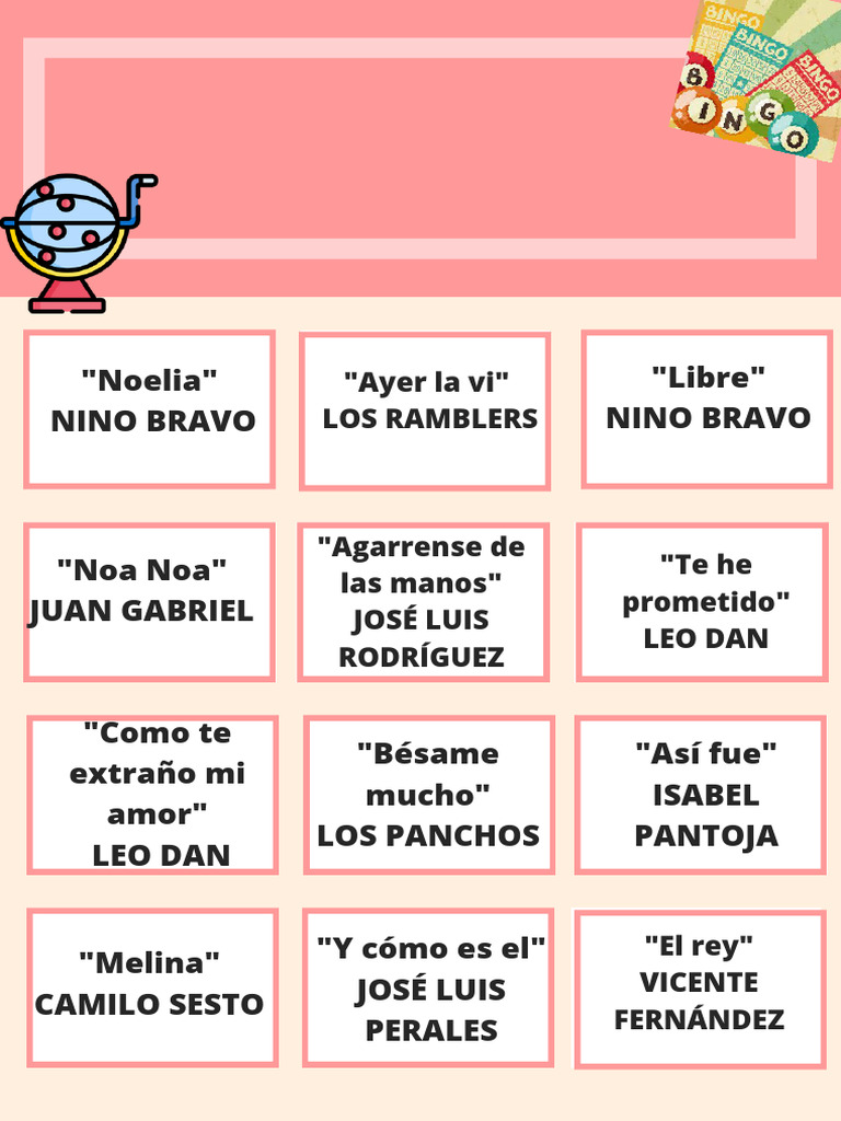 Bingo Musical | PDF | Musica en español | Cantantes
