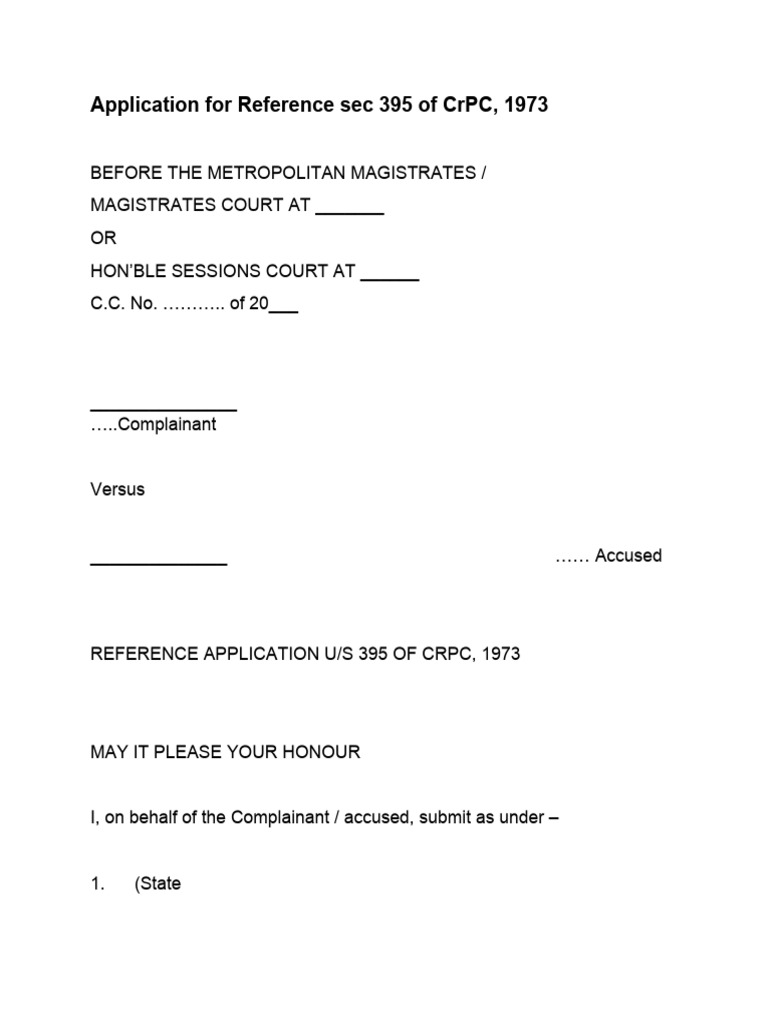 Application For Reference Sec 395 of CRPC | PDF