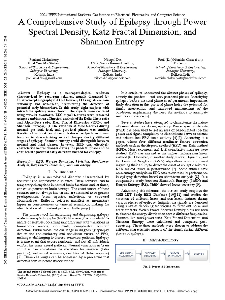 A Comprehensive Study of Epilepsy Through Power Spectral Density Katz ...