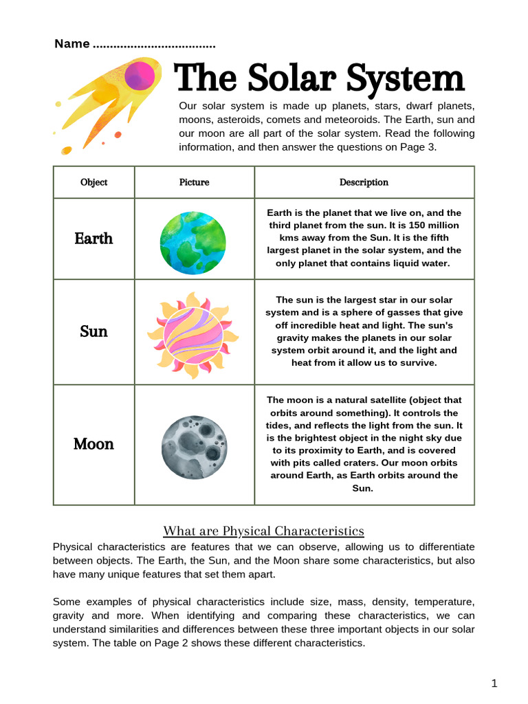 Colorful Illustrative Solar System Worksheet | PDF | Solar System | Jupiter