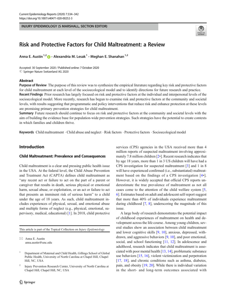 Risk and Protective Factors For Child Maltreatment A Review | PDF | Child Abuse | Child Neglect