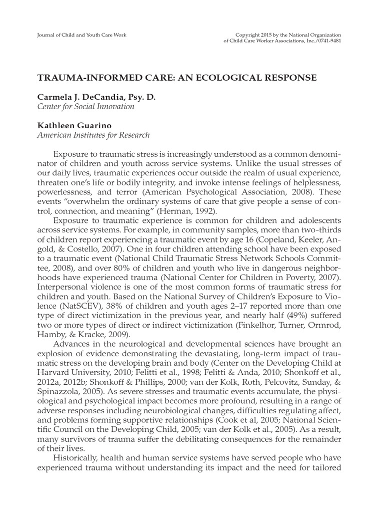 Trauma-Informed Care An Ecological Response | PDF | Psychological ...