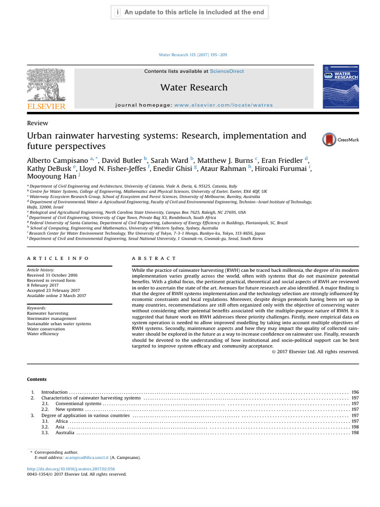 Urban rainwater harvesting systems Research, implementation and future perspectives | Download ...